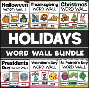 Holidays Word Wall BUNDLE Christmas Thanksgiving Halloween Valentines ...