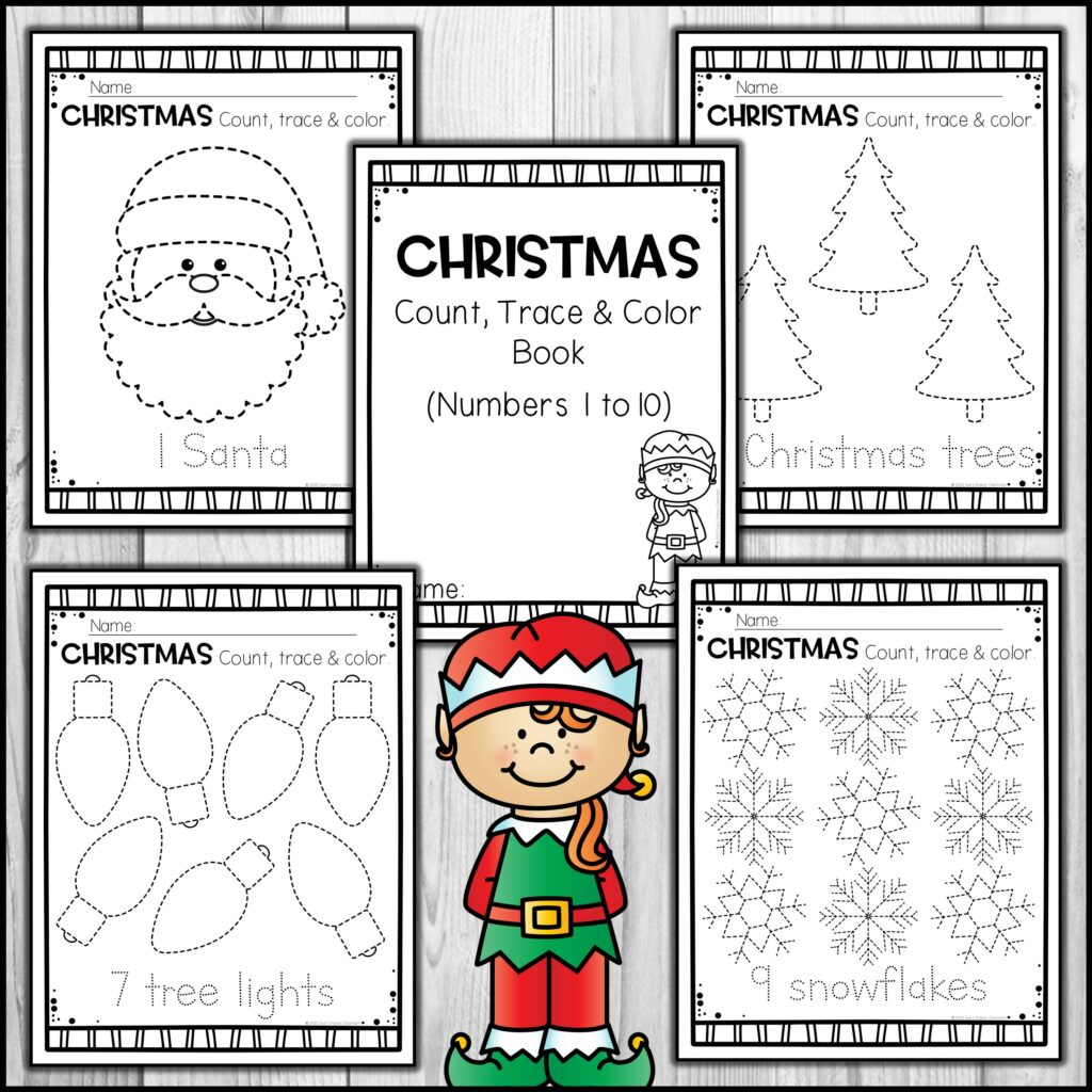 Christmas Count, Trace and Color | Math Center and Activity | Numbers 1 ...