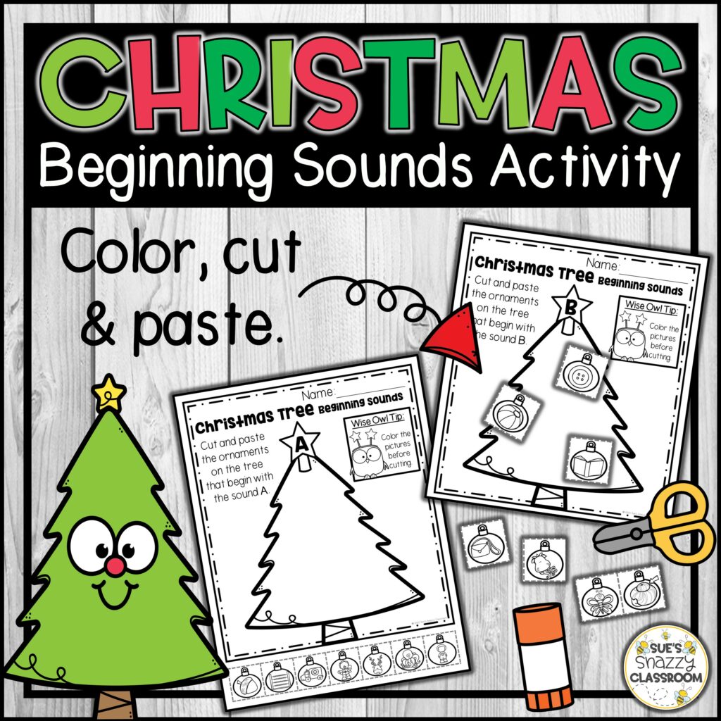 Christmas Beginning Sounds Practice Activity | Cut and Paste Worksheets ...