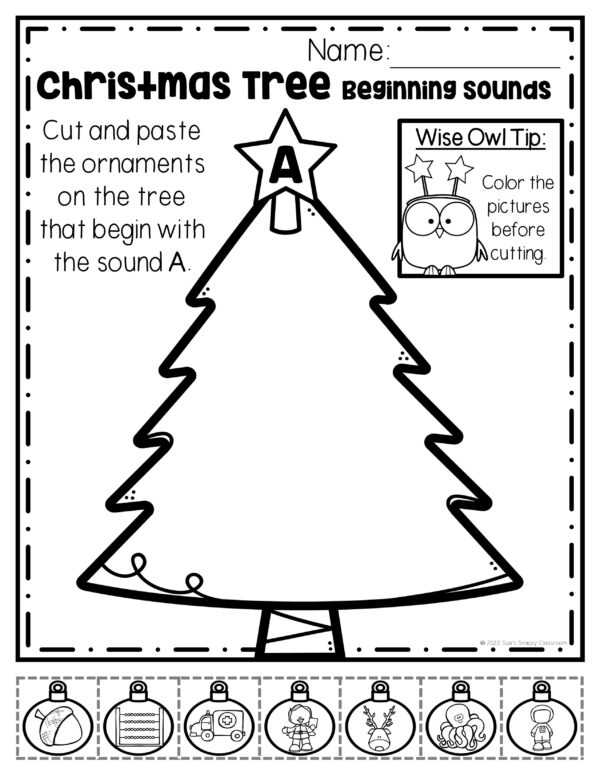 Christmas Beginning Sounds Practice Activity | Cut and Paste Worksheets ...