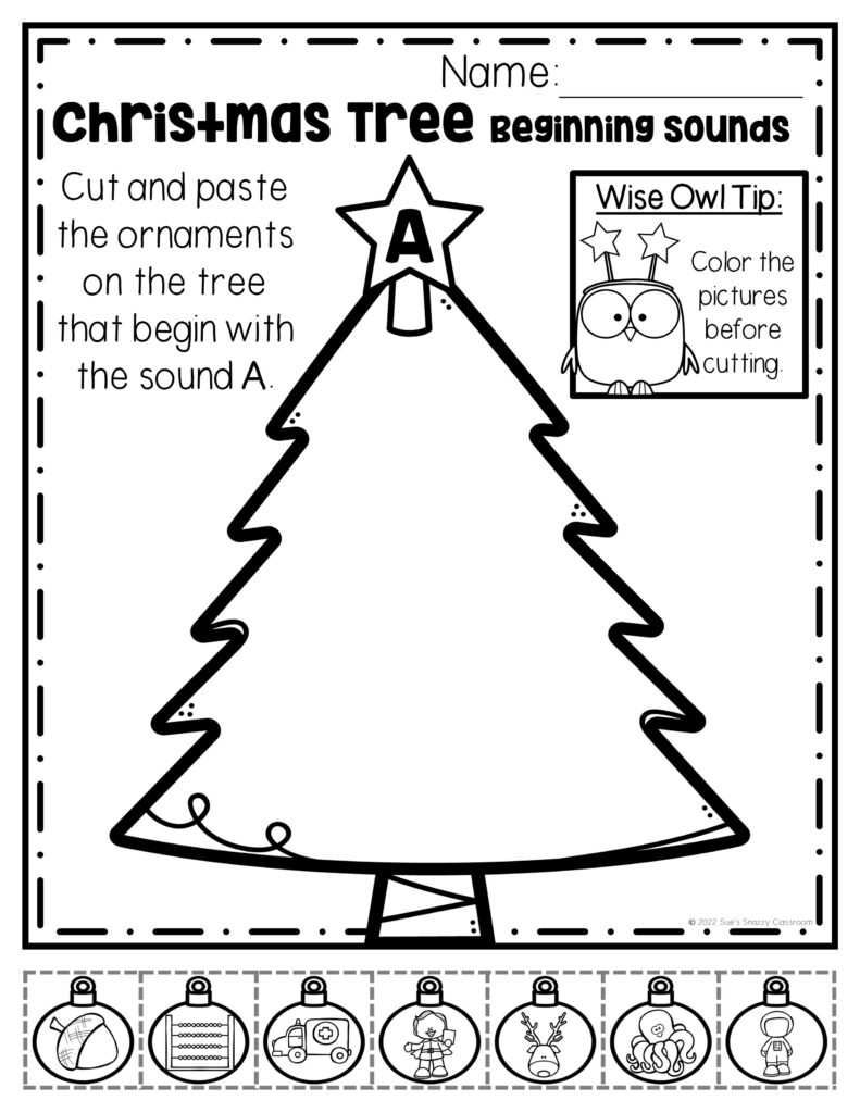 Christmas Beginning Sounds Practice Activity | Cut and Paste Worksheets ...