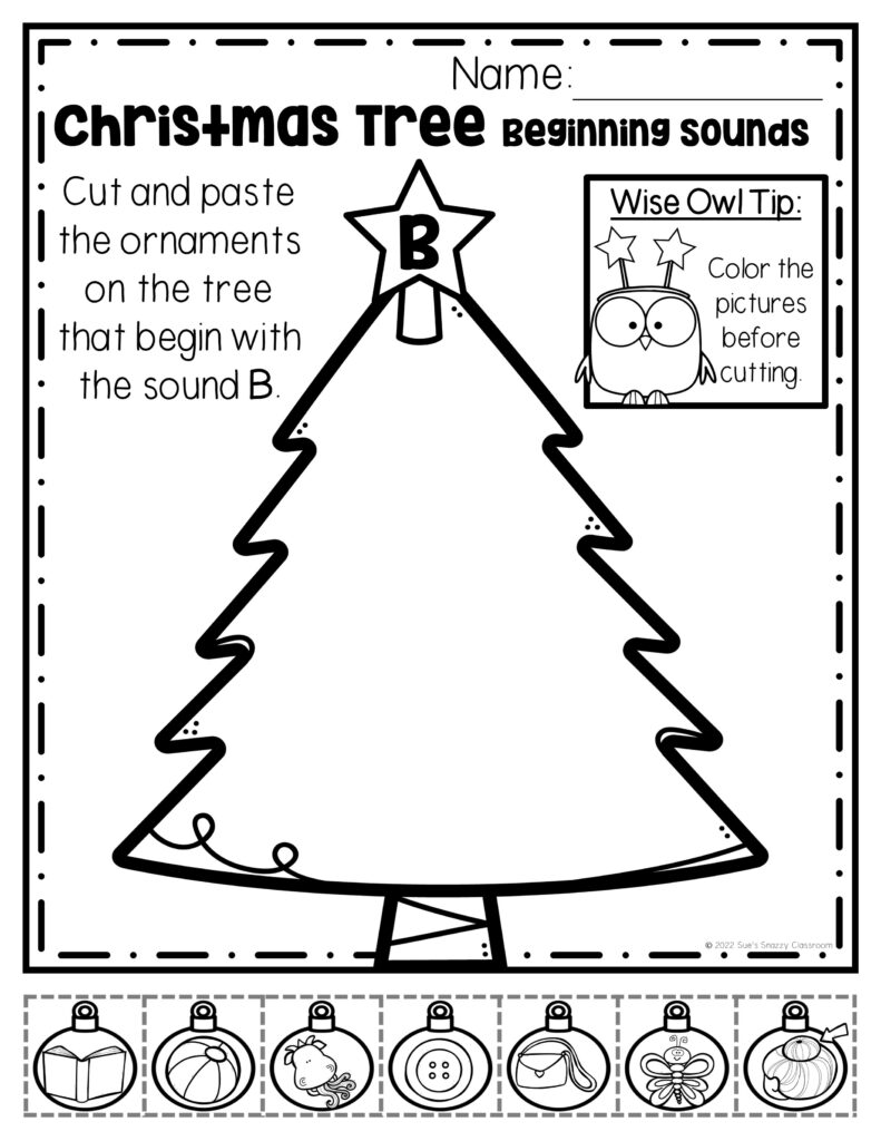 Christmas Beginning Sounds Practice Activity | Cut and Paste Worksheets ...