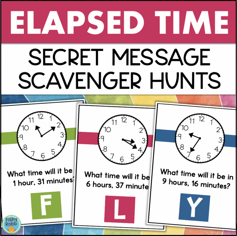 Elapsed Time Math Scavenger Hunt Secret Message Activity - Made By Teachers