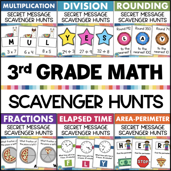 Gr 3 Math BUNDLE Multiplication Rounding Fractions Area Perimeter ...