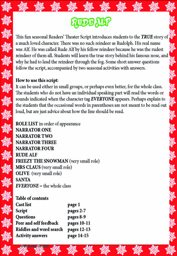Christmas Readers' Theater Fun Script: Rude Alf the Red-Nosed Reindeer ...