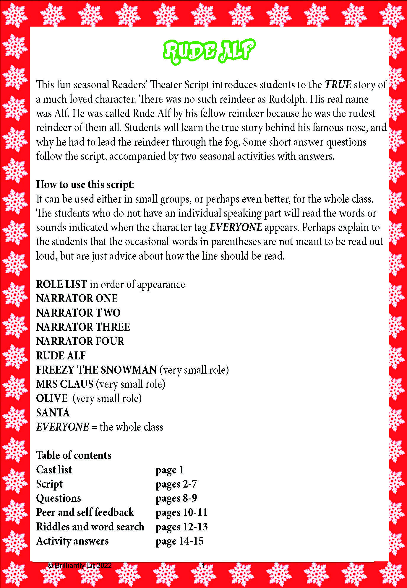 Christmas Readers' Theater Fun Script: Rude Alf the Red-Nosed Reindeer ...