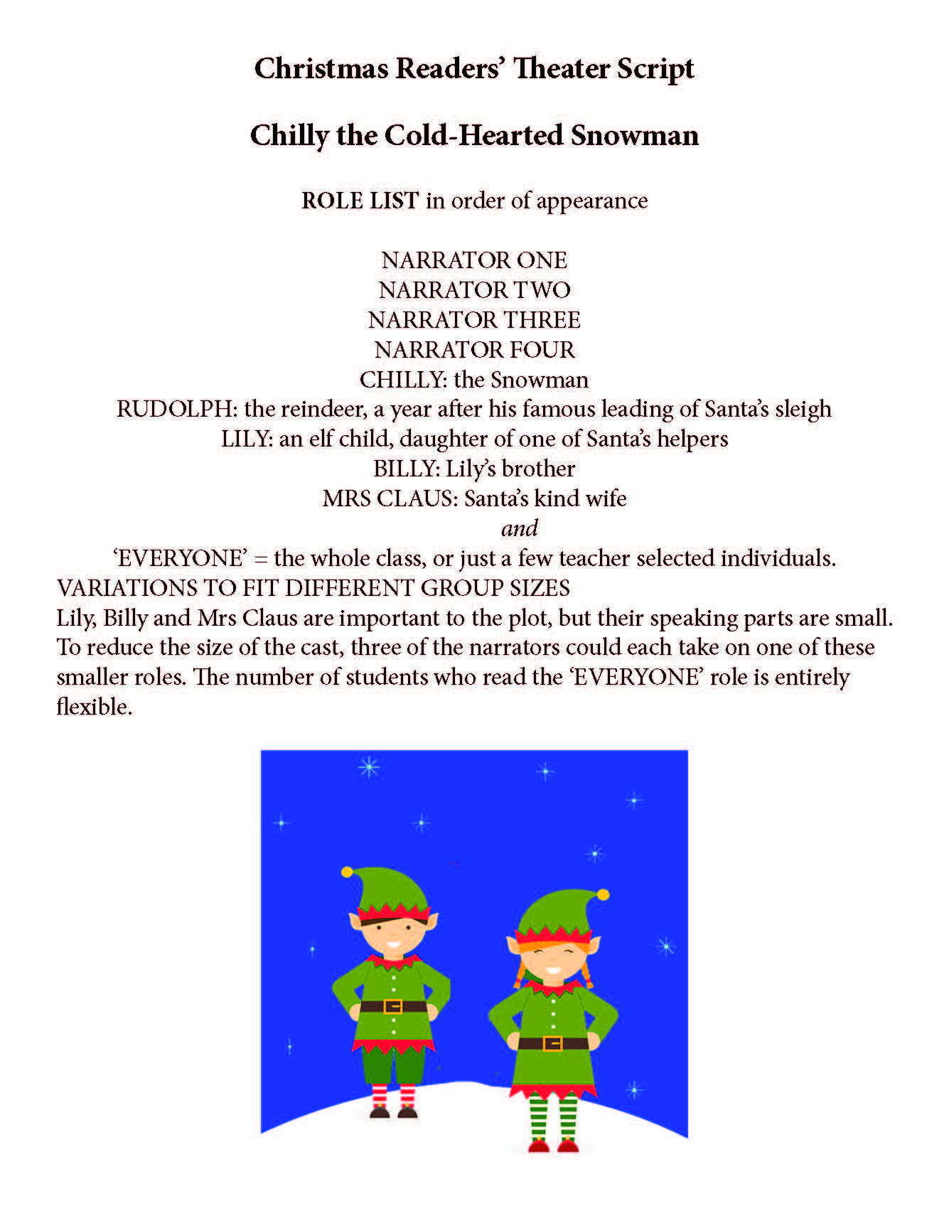 Christmas Readers' Theater Fun Script: Chilly the Snowman | Made By ...