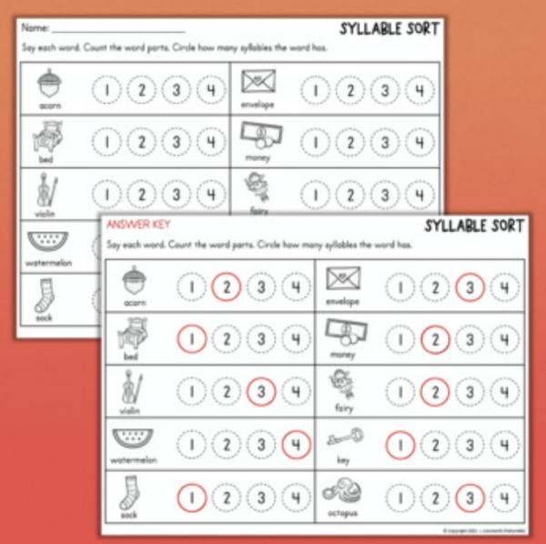 Counting Syllables Phonemic Awareness Activities & Games 1 2 3 4 ...