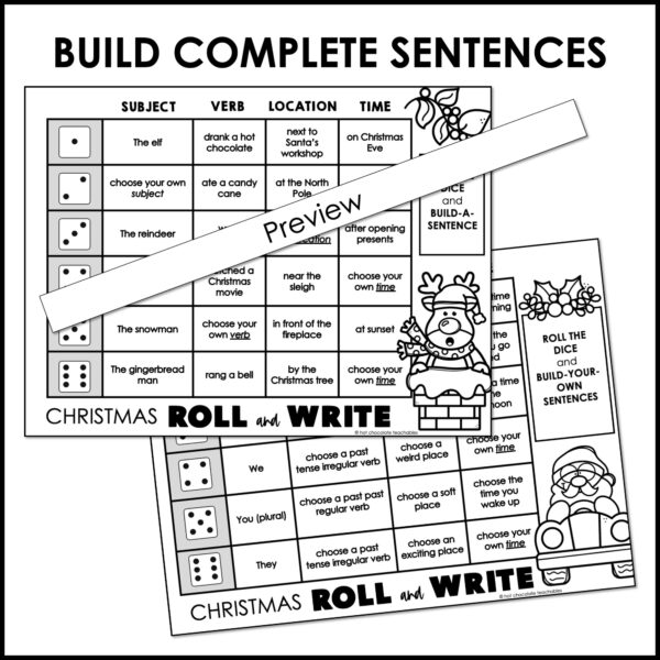 Christmas Roll and Write - "Build A Sentence" - Sentence Building ...