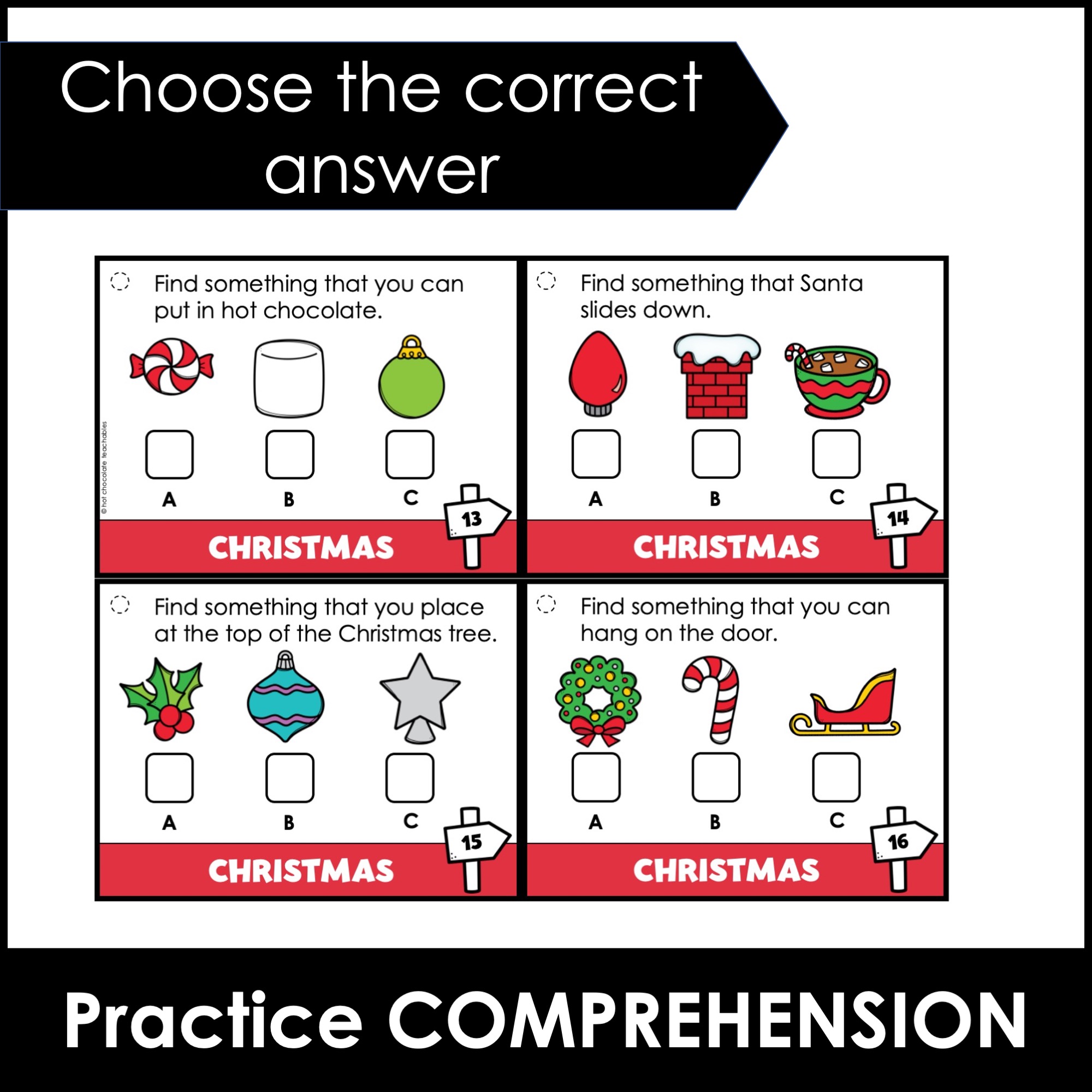 Christmas Task Cards: Sentence Comprehension Activity for ESL, ELA, ELL ...