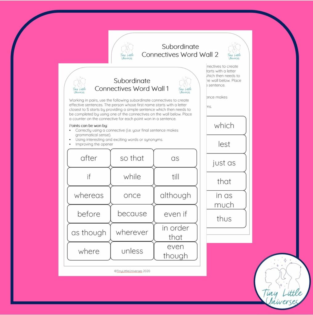 Subordinating Conjunctions NO PREP Sentence Combining Games and ...