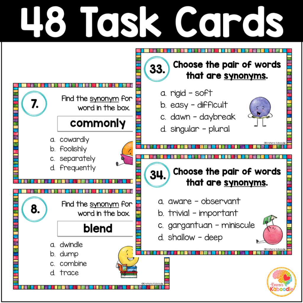 Synonyms and Antonyms Task Cards, Anchor Charts, and Worksheets ...