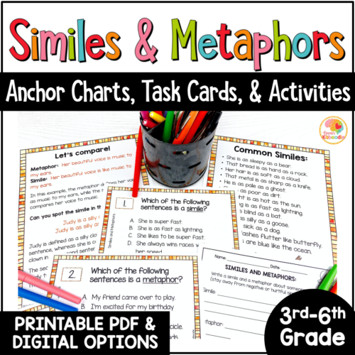 Similes and Metaphors Anchor Charts, Task Cards, and Worksheets ...