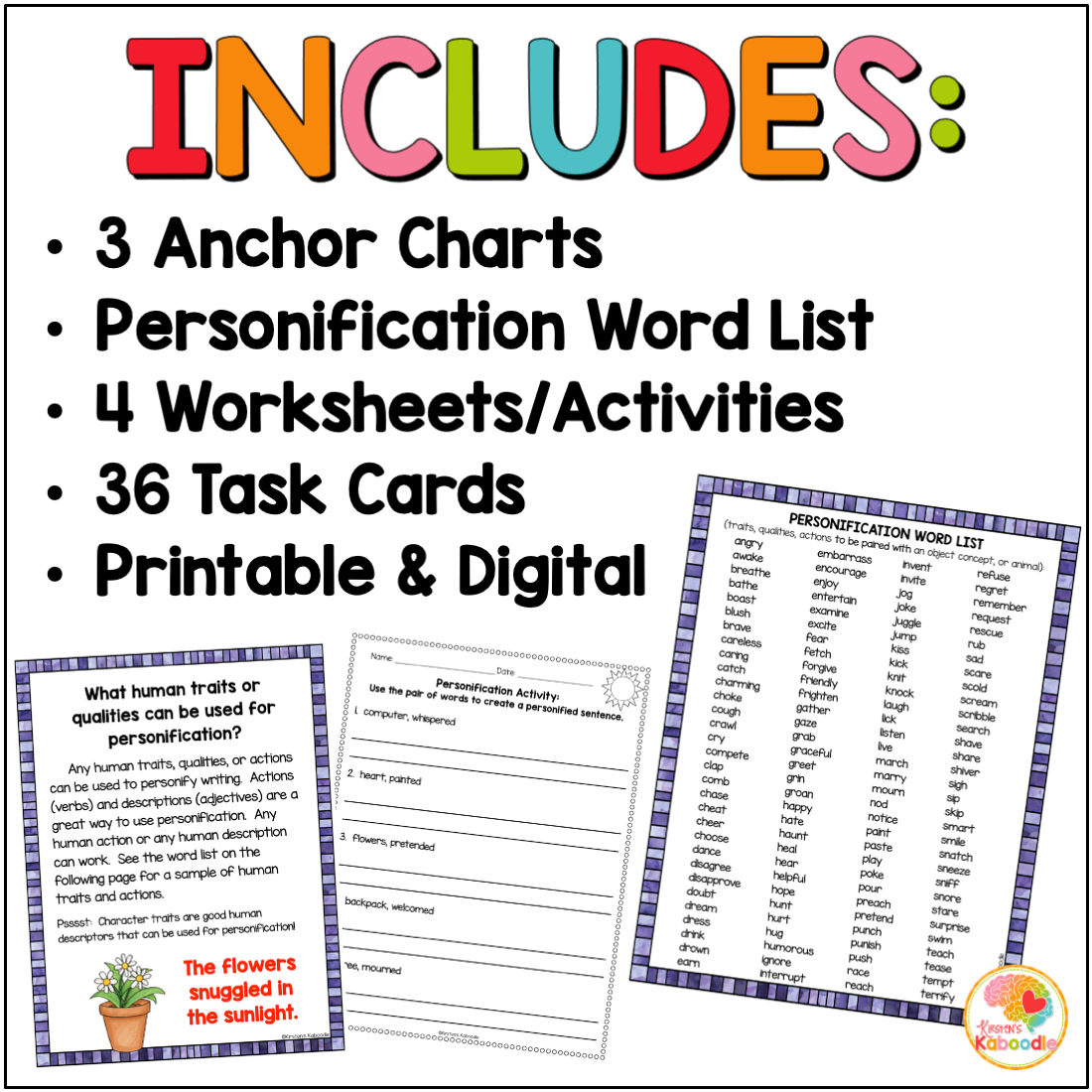 Personification Task Cards, Anchor Charts, and Worksheets: Figurative ...