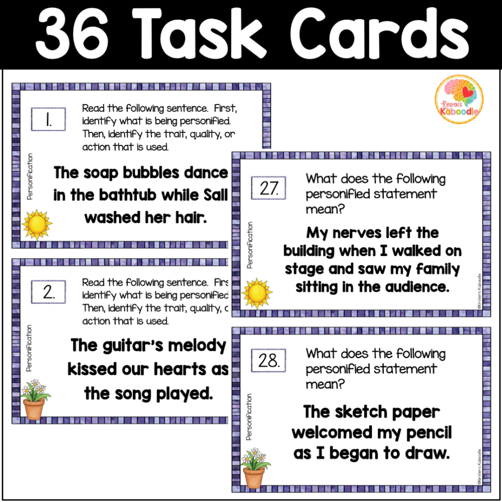 Personification Task Cards, Anchor Charts, and Worksheets: Figurative ...