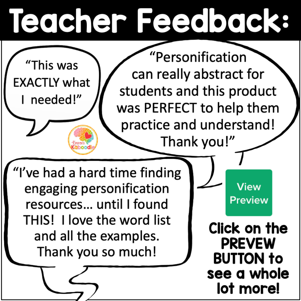 Personification Task Cards, Anchor Charts, and Worksheets: Figurative ...