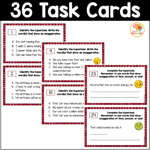 Hyperbole Task Cards, Anchor Charts, and Worksheets: Figurative ...