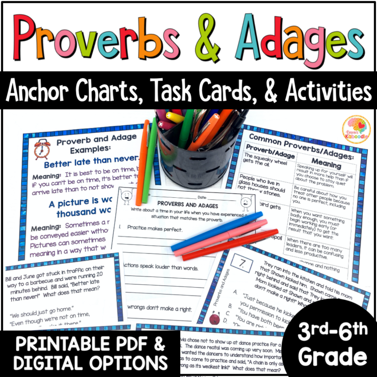 Proverbs and Adages Task Cards, Anchor Charts, and Worksheets ...