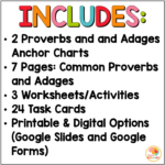 Proverbs and Adages Task Cards, Anchor Charts, and Worksheets ...