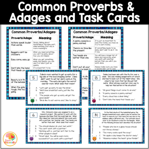 Proverbs and Adages Task Cards, Anchor Charts, and Worksheets ...