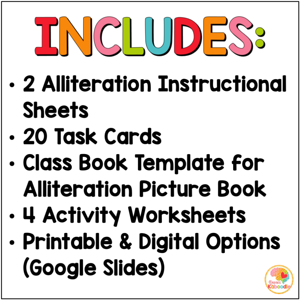 Alliteration Task Cards, Anchor Charts, and Worksheets Activities ...
