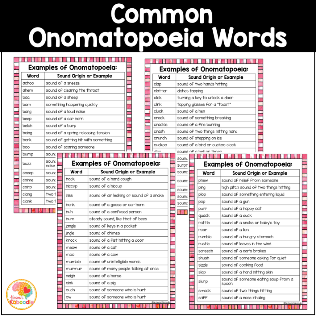 Onomatopoeia Task Cards, Anchor Charts, and Worksheets Activities ...