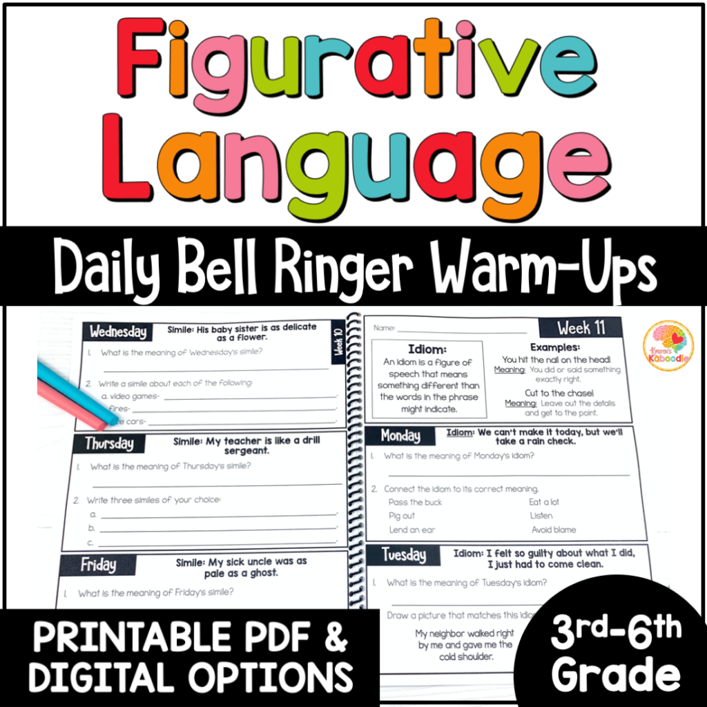 Daily Figurative Language Bell Ringer Warm Up Worksheets and Activities ...