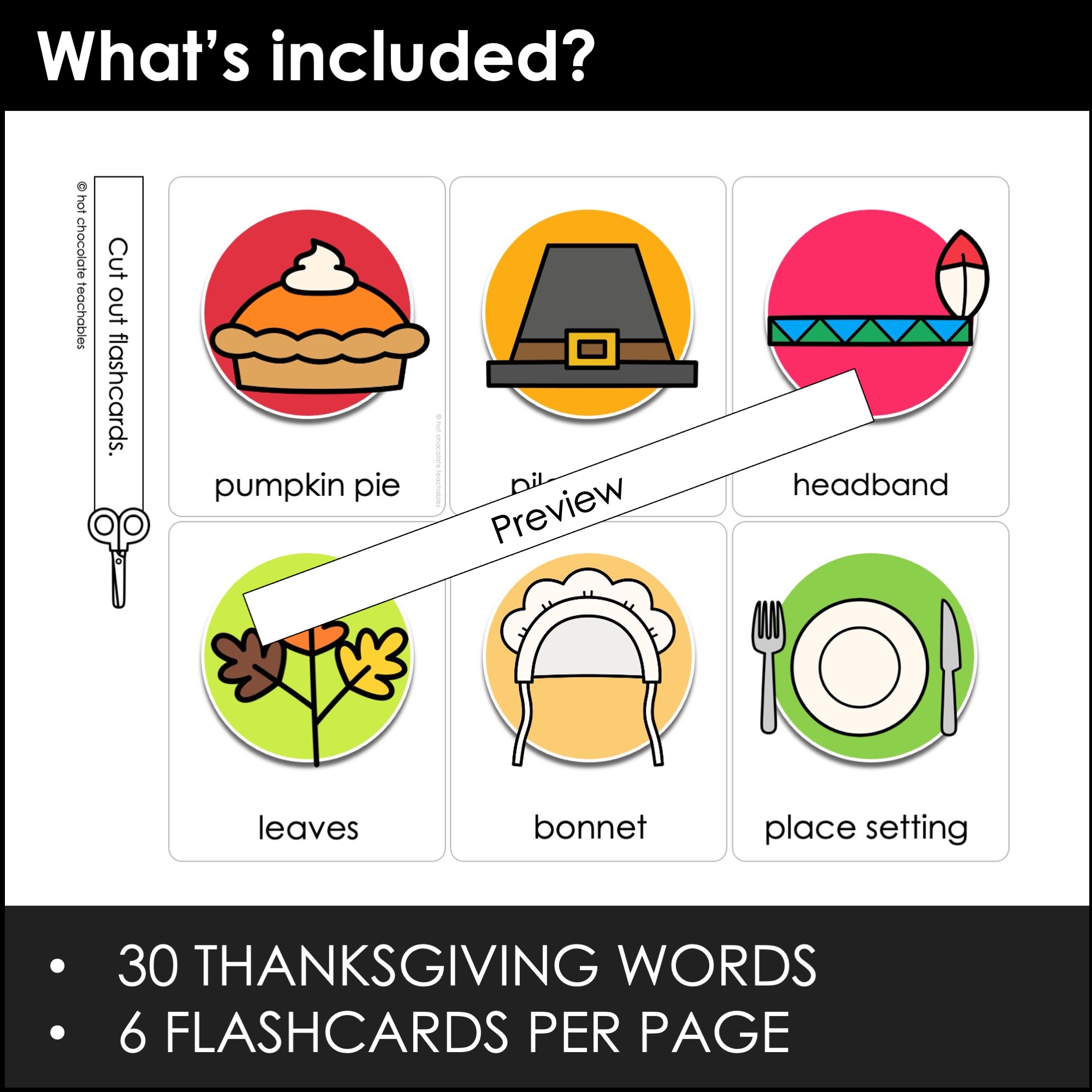 THANKSGIVING Flashcards ESL Vocabulary Flash Cards for Kids - Editable ...