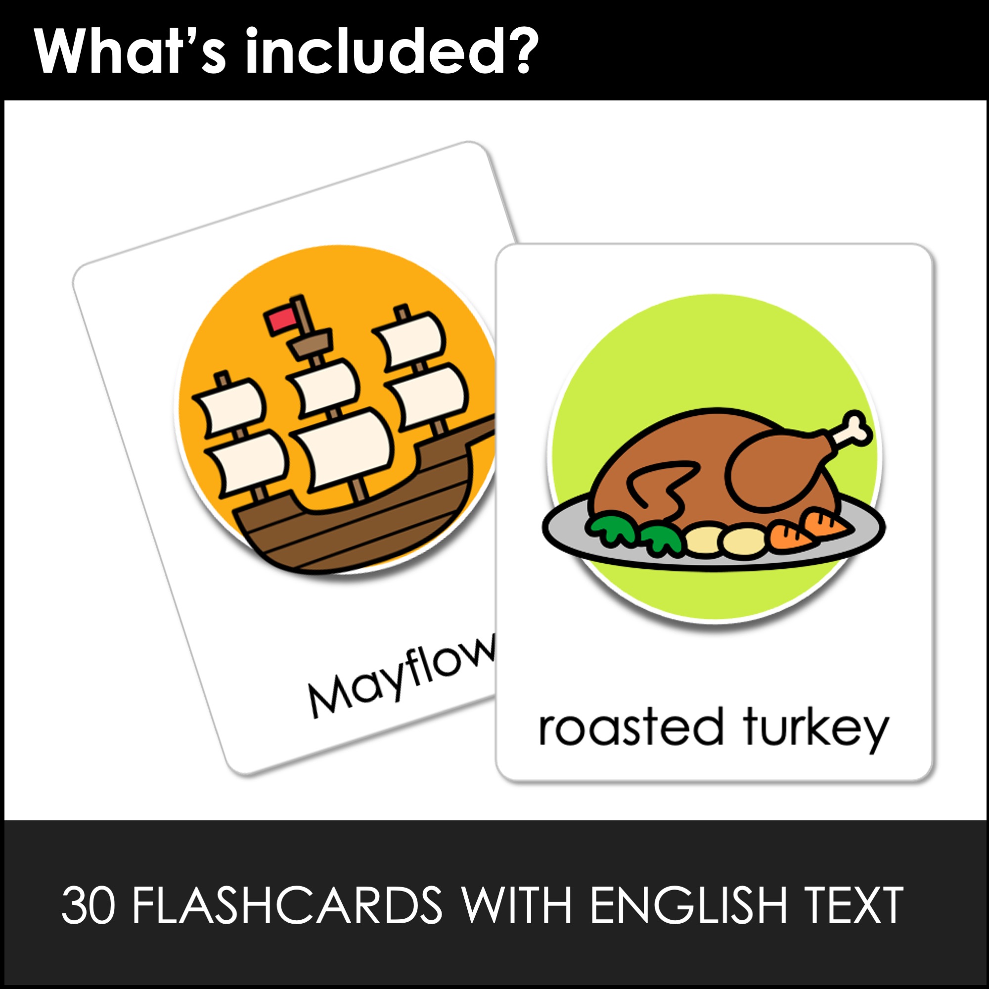 THANKSGIVING Flashcards ESL Vocabulary Flash Cards for Kids - Editable ...