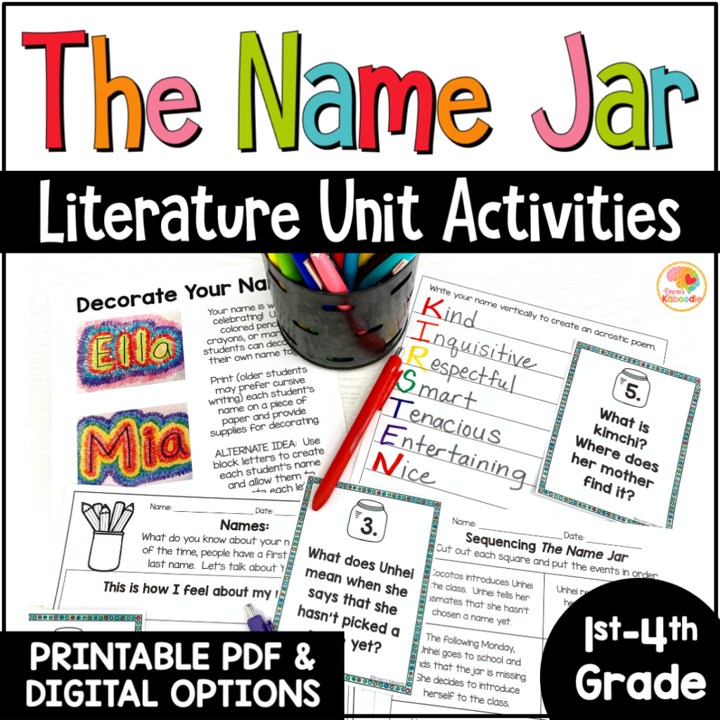 The Name Jar Activities and Worksheets: Back to School Read Aloud ...
