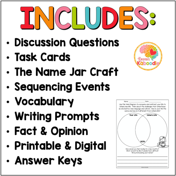 The Name Jar Activities and Worksheets: Back to School Read Aloud ...