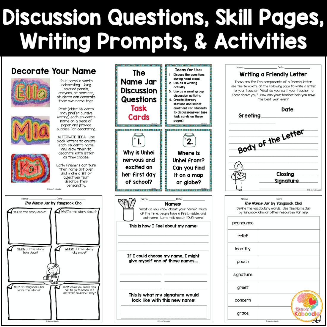 The Name Jar Activities and Worksheets: Back to School Read Aloud ...