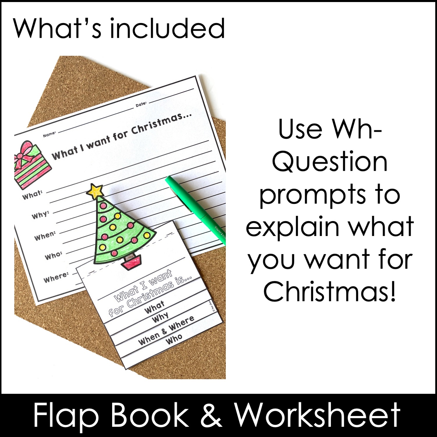 ESL Christmas Writing Activity | Wh question FLAP BOOK | Made By Teachers