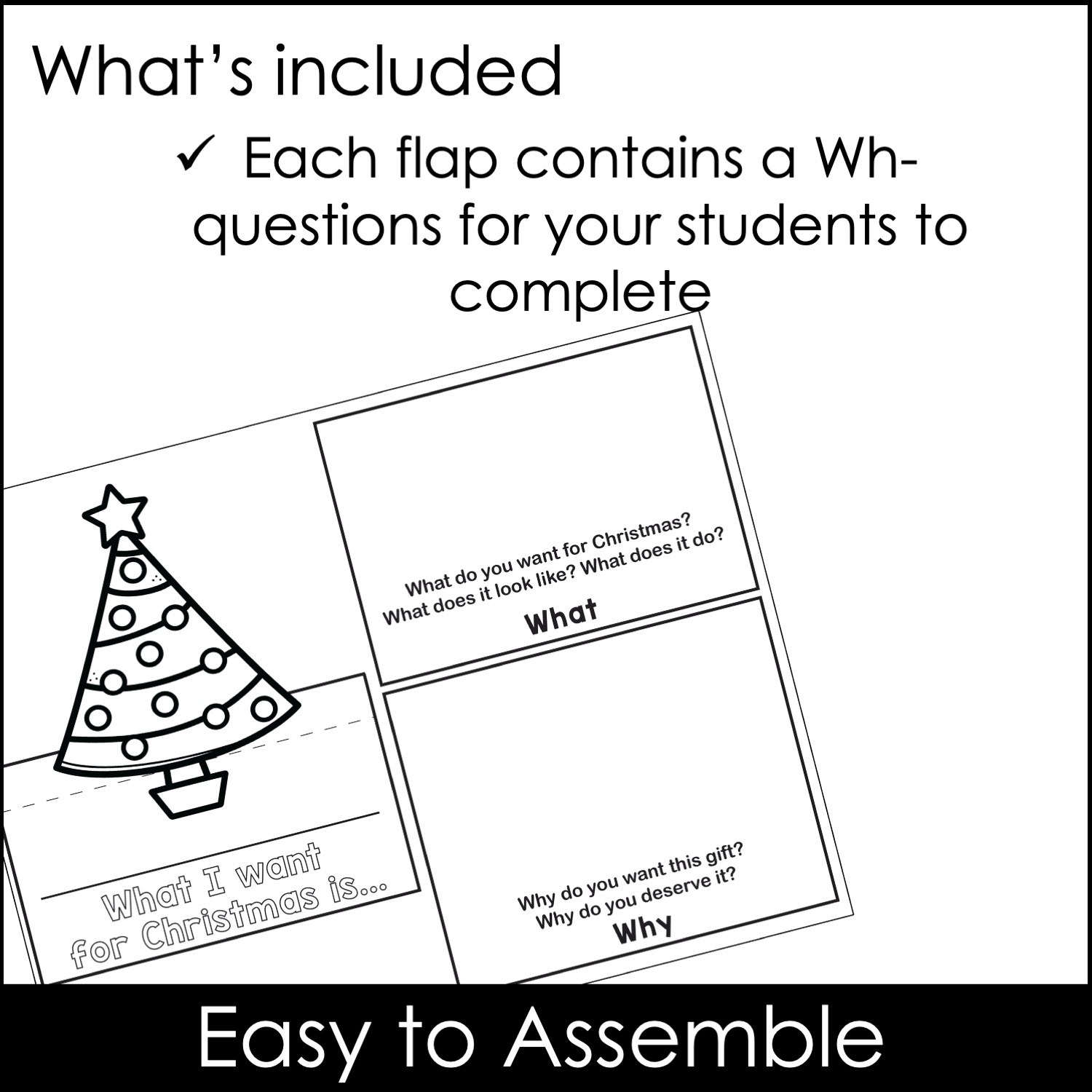 ESL Christmas Writing Activity | Wh question FLAP BOOK | Made By Teachers