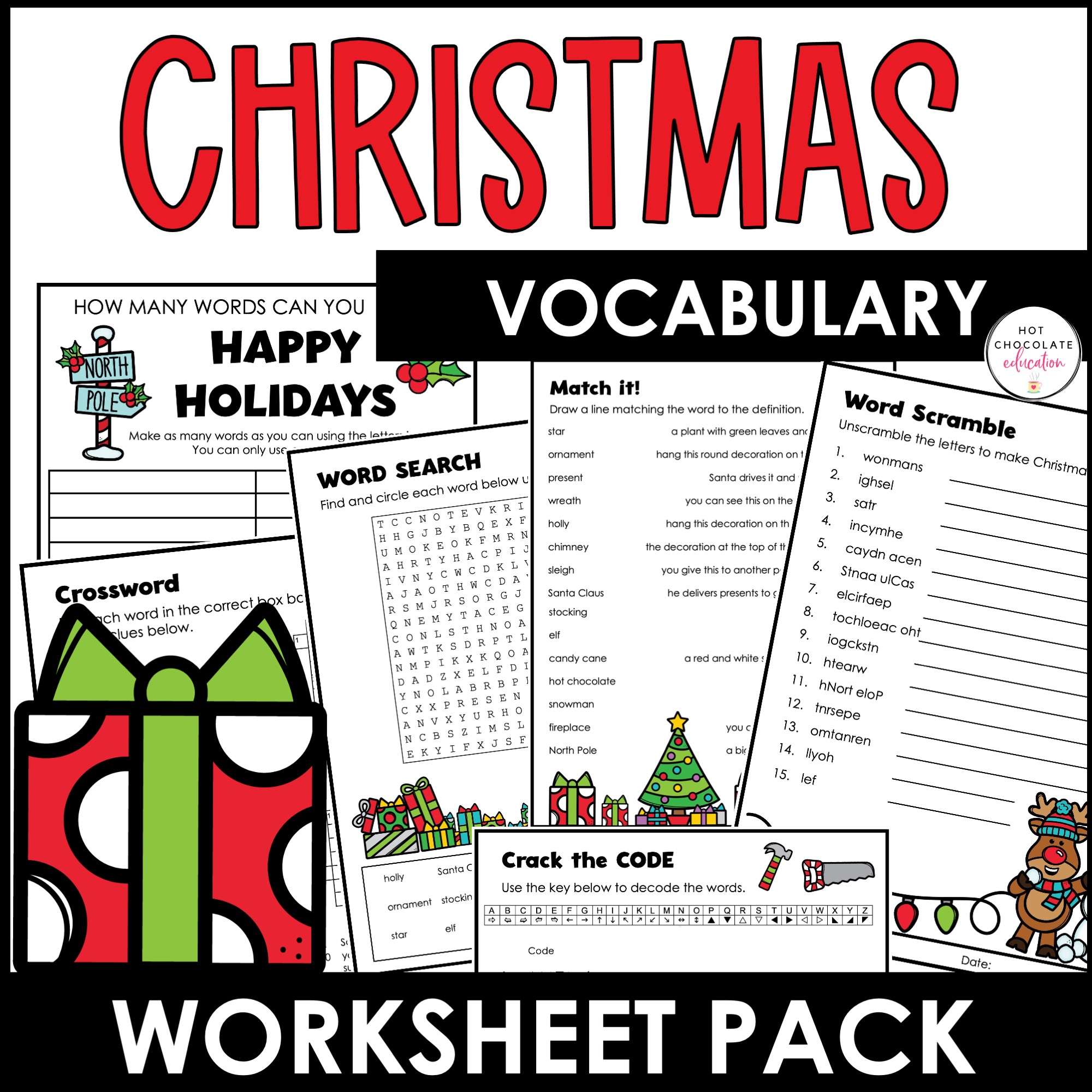 Christmas Vocabulary Worksheet Pack for English Language Learners ...