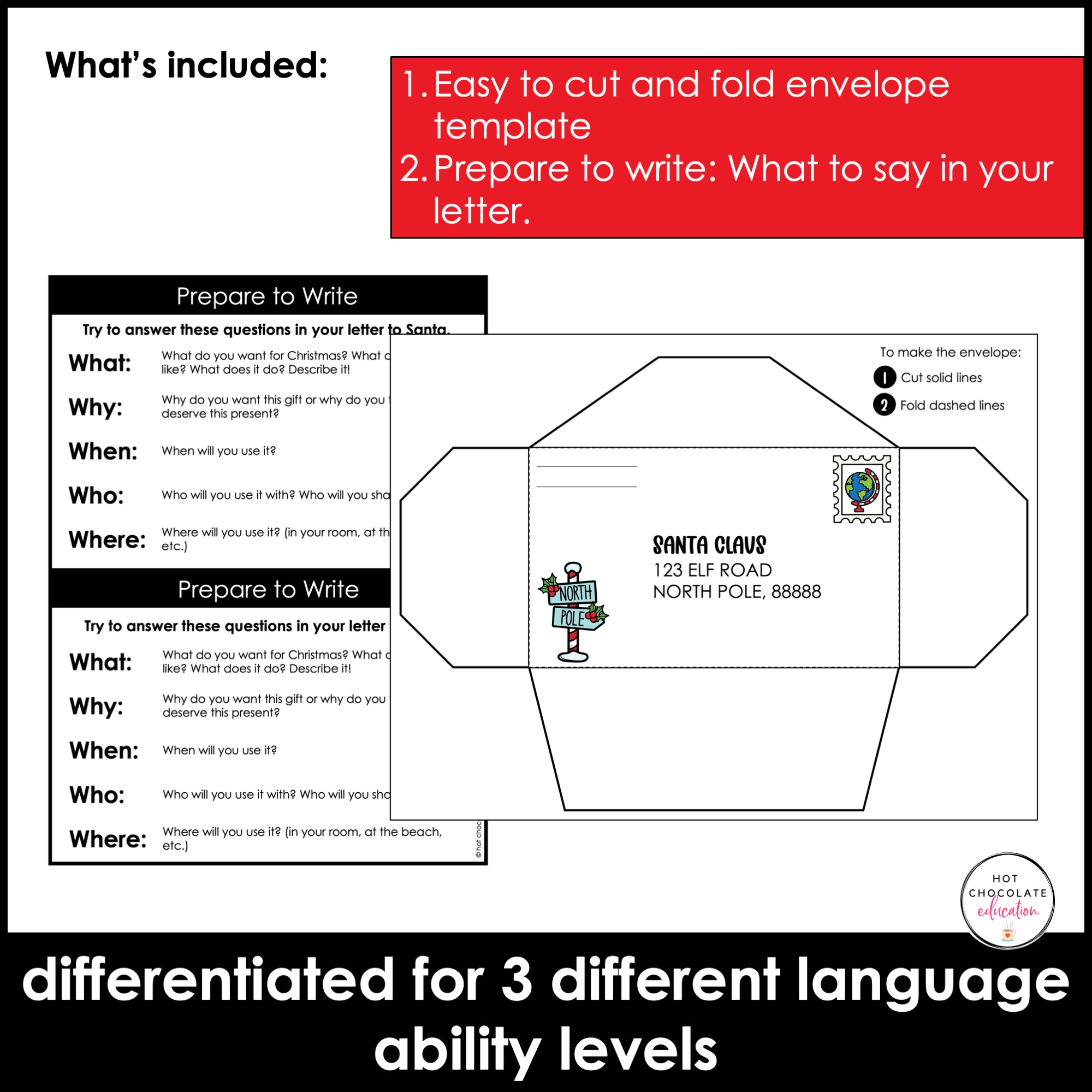 Dear Santa - Christmas Letter Writing Template Kit for ESL | Made By ...
