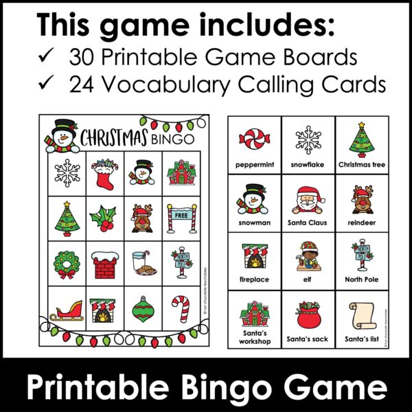 Christmas Bingo - Vocabulary Building Game for ELL - EFL - ESL | Made ...