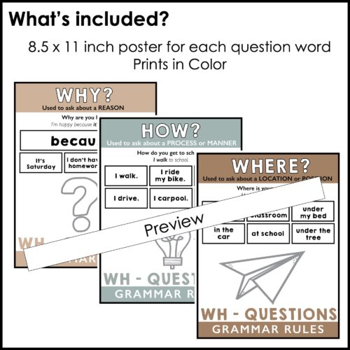 Grammar Posters: Wh-Questions What, When, Where, Why, Who, How - BOHO ...