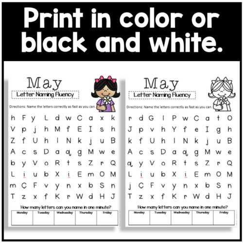 Letter Recognition Letter Naming Fluency Monthly Practice Pages - Made ...