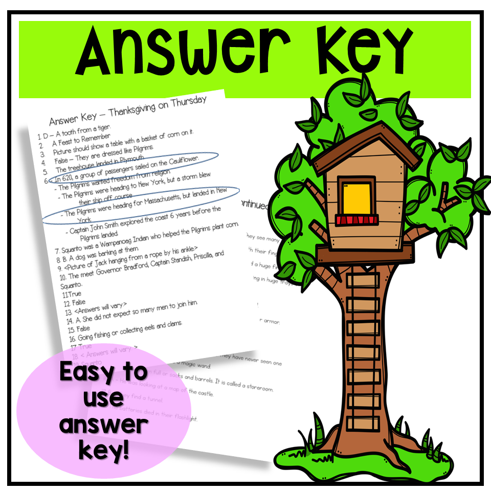 Magic Tree House Reading Comprehension Study Guide Thanksgiving on ...