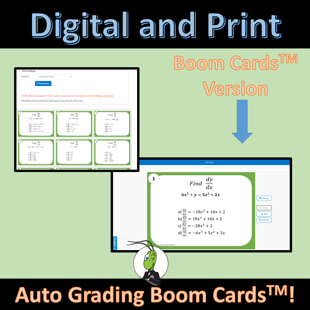 Implicit Differentiation Task Cards Boom Cards | Made By Teachers