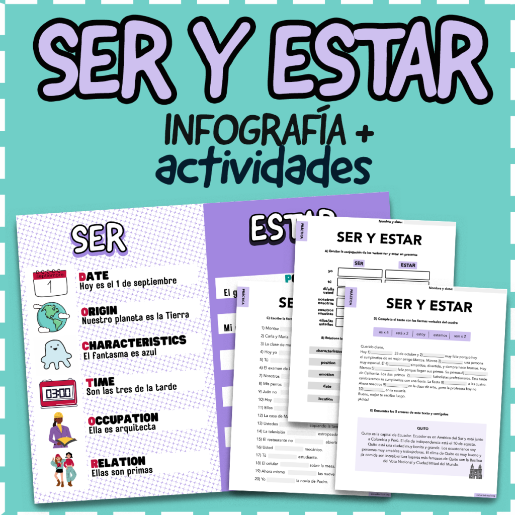 Ser y Estar (Present) Infographic + Chart + 3 worksheets│Spanish 1 & 2 ...