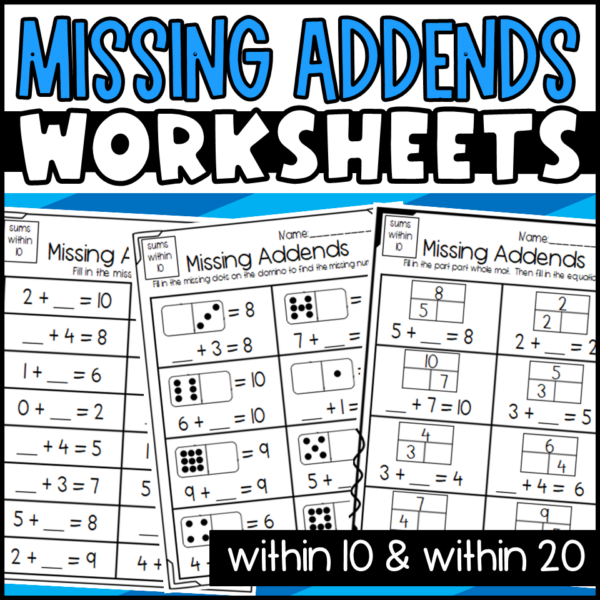 Missing Addend Worksheets: Dominoes, Part- Part- Whole, and Equation ...