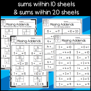 Missing Addend Worksheets: Dominoes, Part- Part- Whole, and Equation ...
