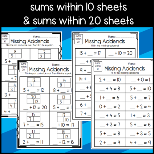 Missing Addend Worksheets: Dominoes, Part- Part- Whole, and Equation ...