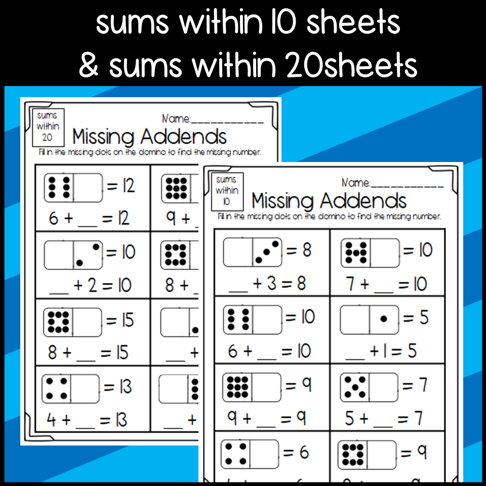 Missing Addend Worksheets: Dominoes, Part- Part- Whole, and Equation ...