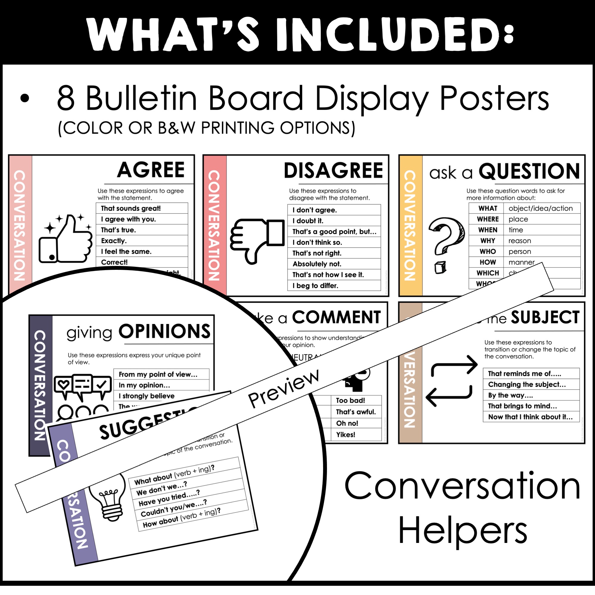 Conversation Helpers - Functional Speech Bulletin Board Posters for ELL ...
