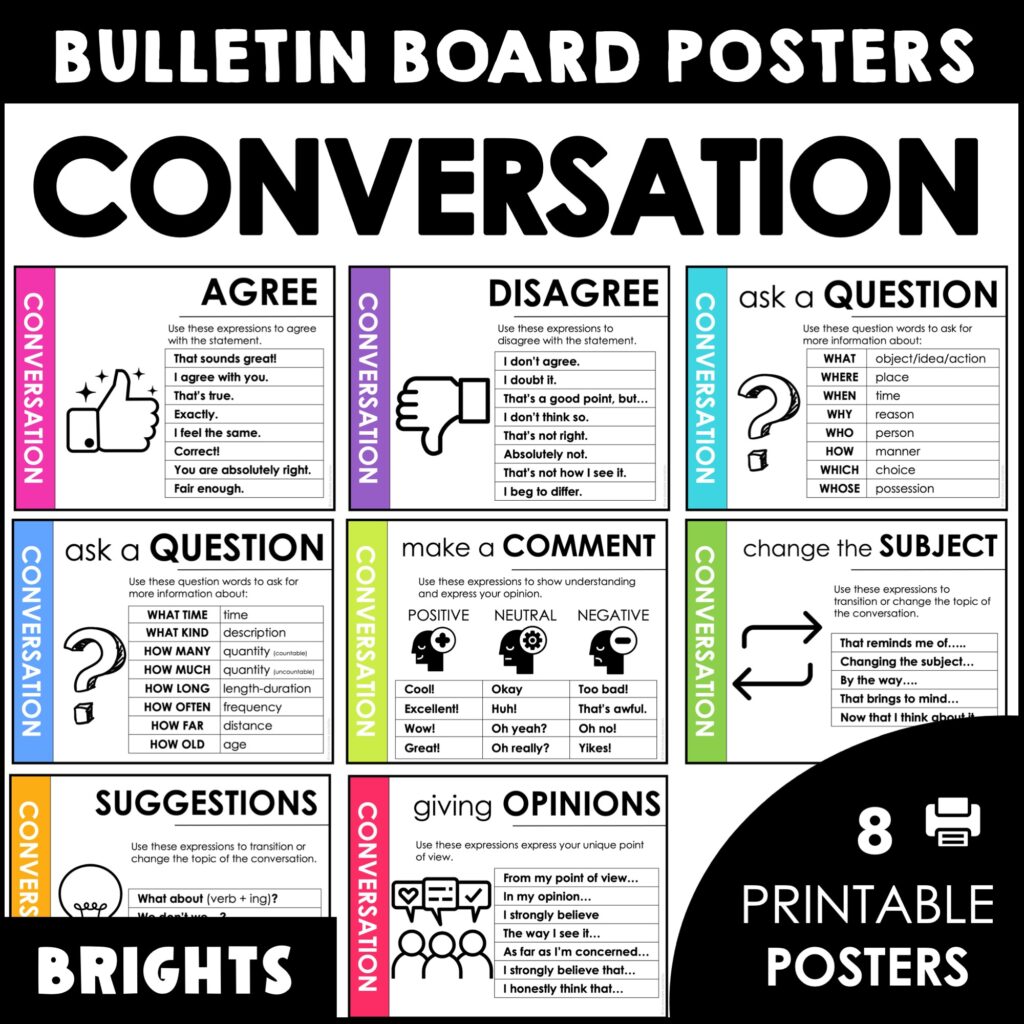Conversation Posters - Functional Speech Bulletin Board for ELL EFL ESL ...