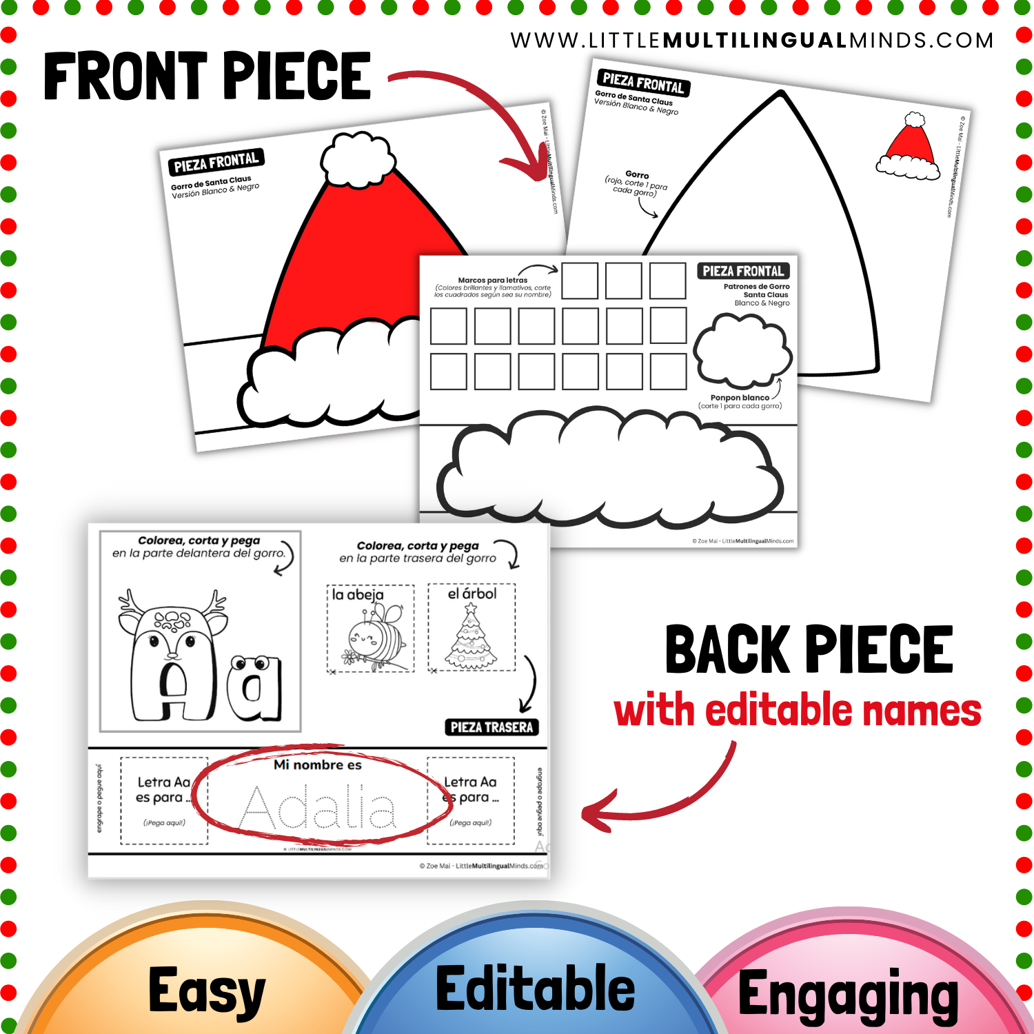 Navidad Spanish Christmas Craft: Santa Christmas Name Hat with Spanish ...