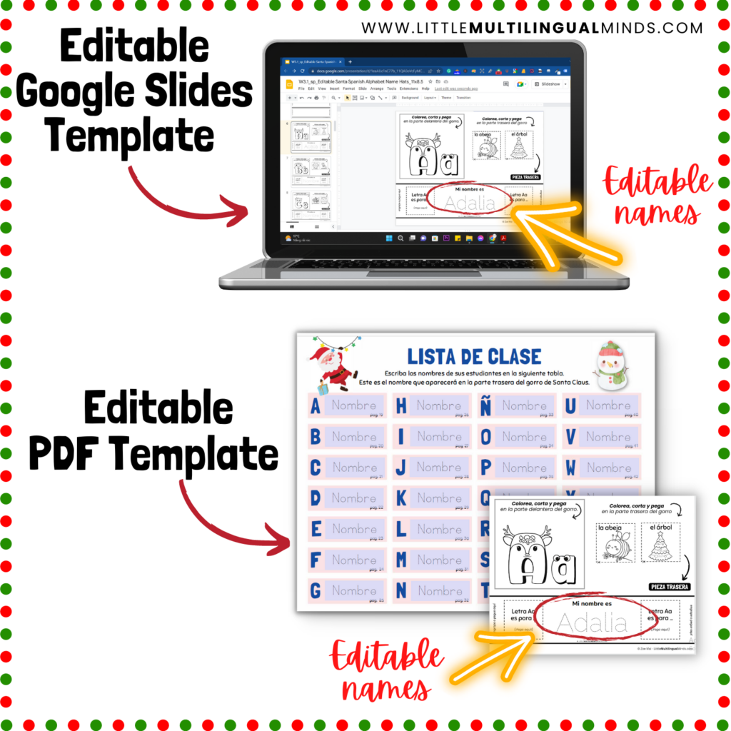 Navidad Spanish Christmas Craft: Santa Christmas Name Hat with Spanish ...